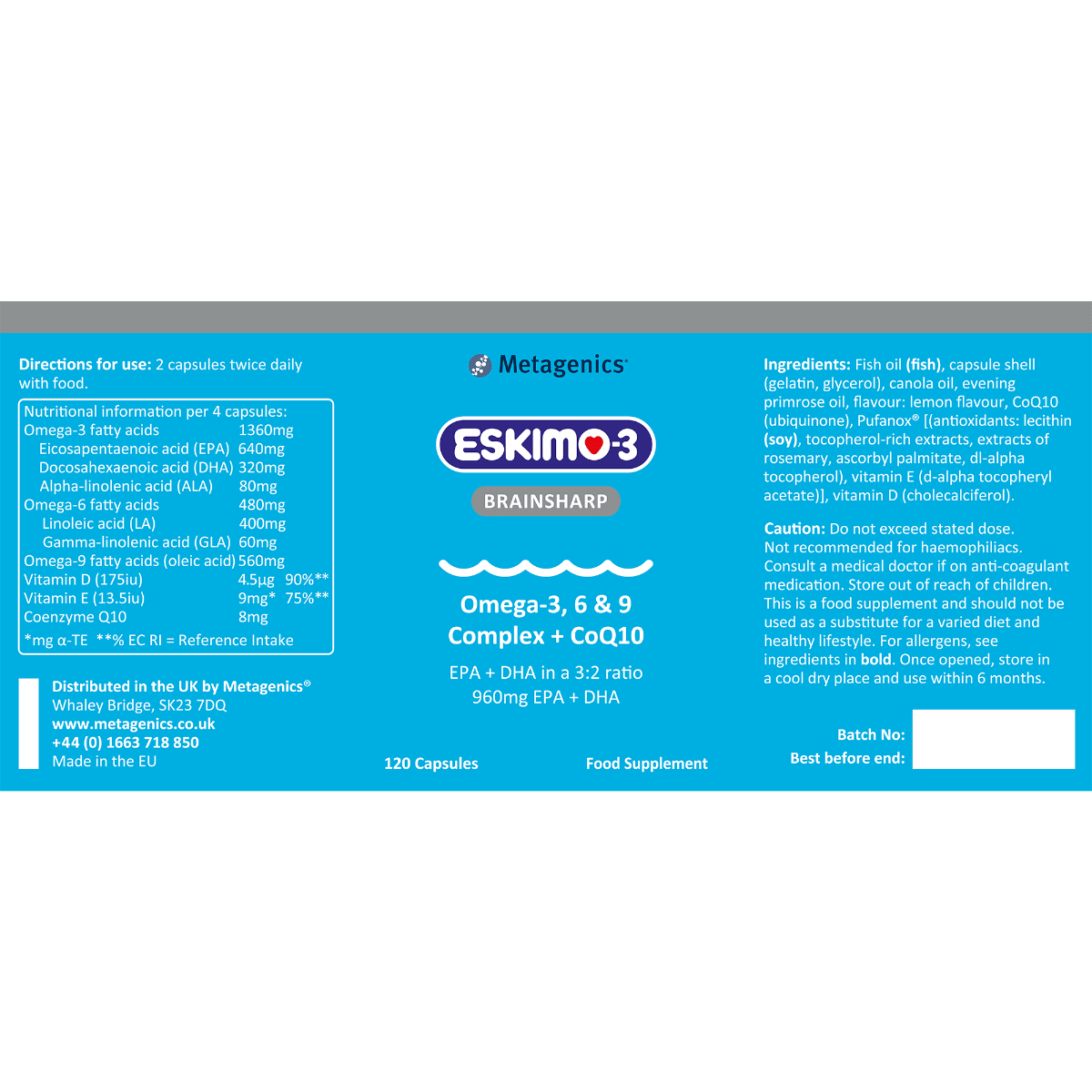 Eskimo®-3 Brainsharp 120 Fish Oil Capsules - Omega Capsules | Metagenics UK