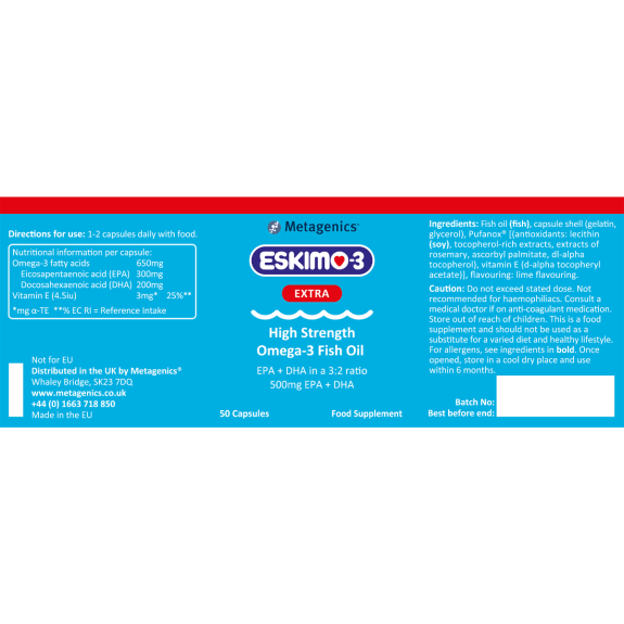 Eskimo®-3 Extra Fish Oil & Vitamin E - 50 Capsules | Metagenics UK